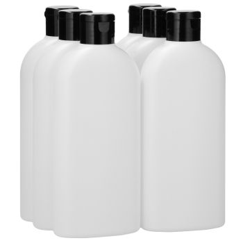 6x 250 ml Basic Oval HDPE witte flessen met zwarte klepdop - BPA-vrij ...